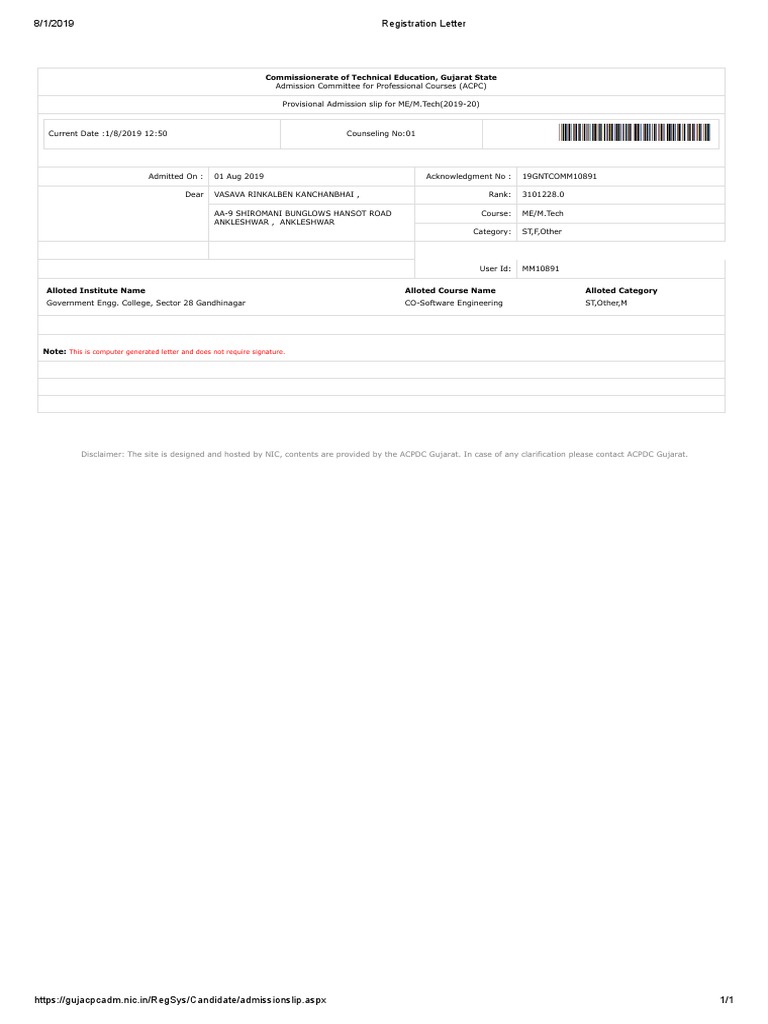 Registration Letter | PDF