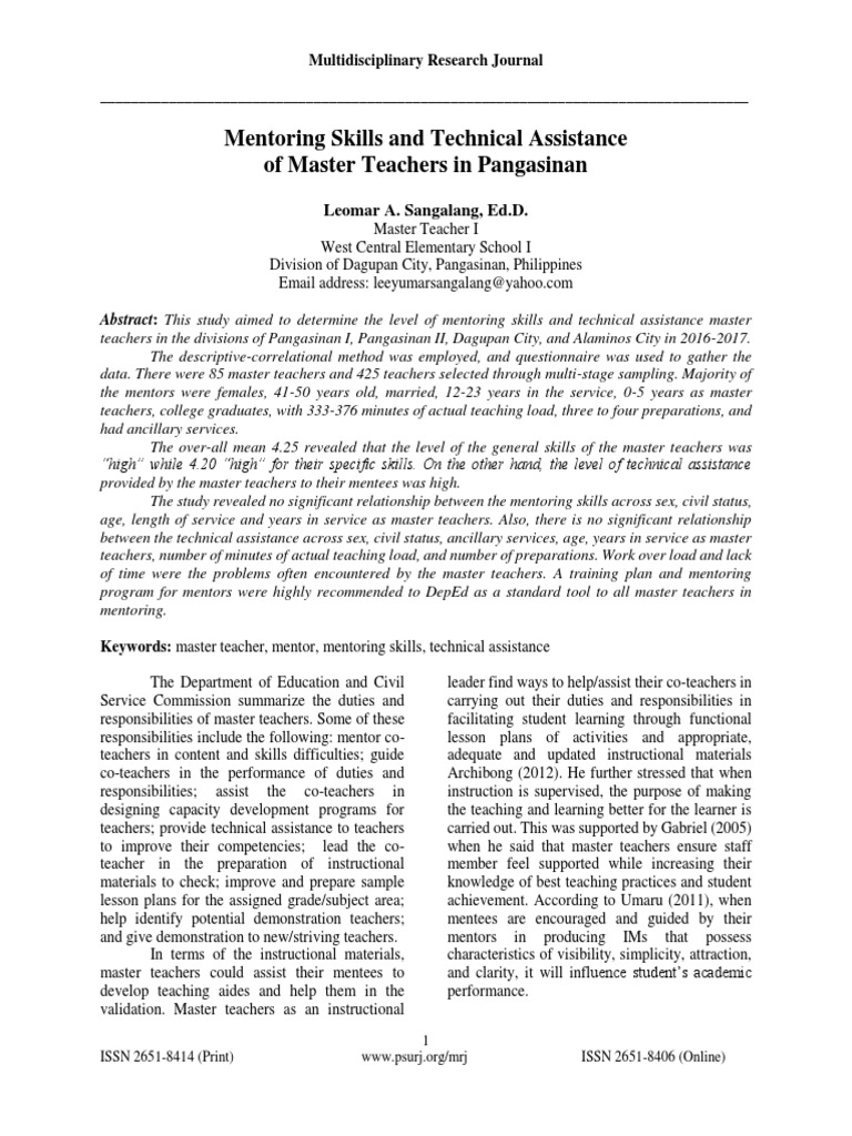 Mentoring Skills and Technical Assistance | PDF | Mentorship | Lesson Plan