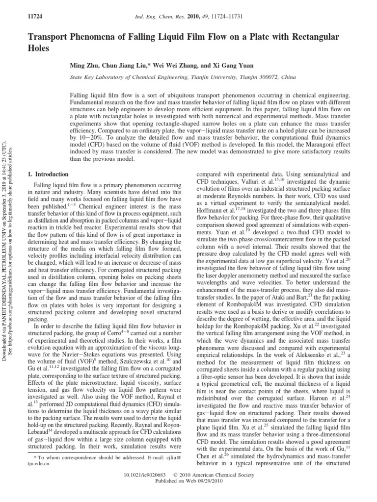 Transport Phenomena of Falling Liquid Film Flow On A Plate With ...
