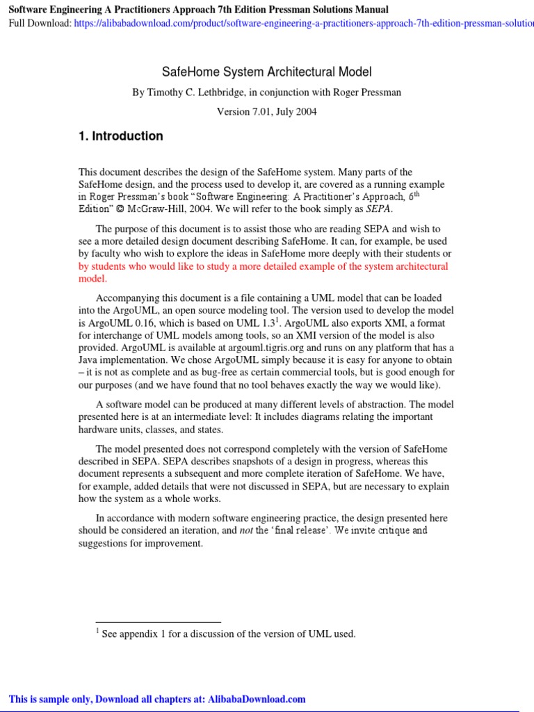 Software Engineering A Practitioners Approach 7th Edition Pressman Solutions Manual | PDF | Use ...