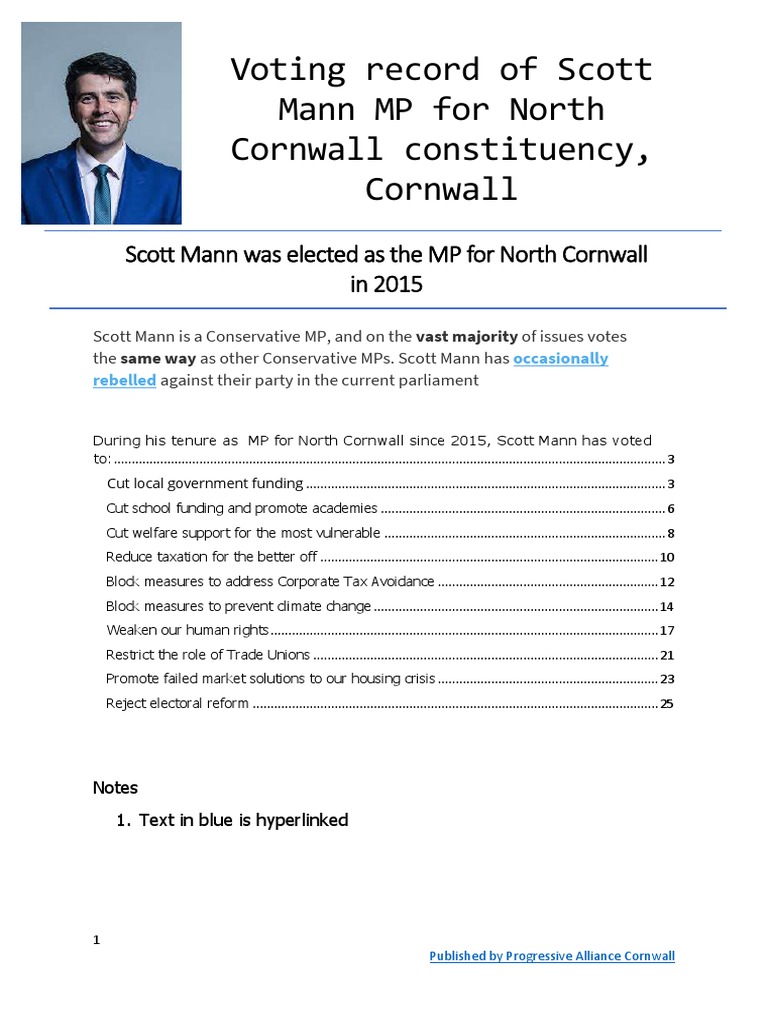 Voting Record of Scott Mann MP For North Cornwall Constituency ...