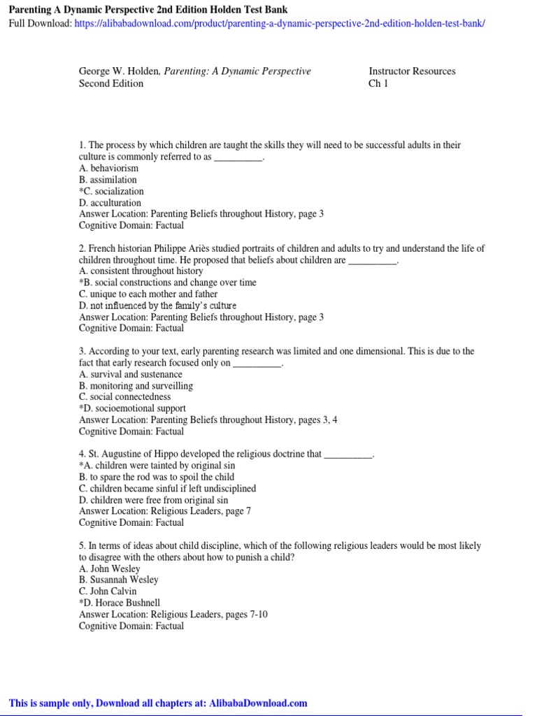 Parenting A Dynamic Perspective 2nd Edition Holden Test Bank | PDF ...