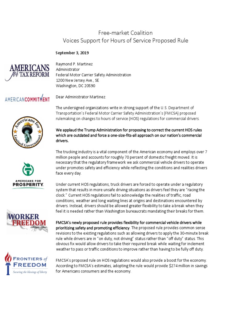 Hos Letter to Fmcsa | Transport | Government | Free 30-day Trial | Scribd