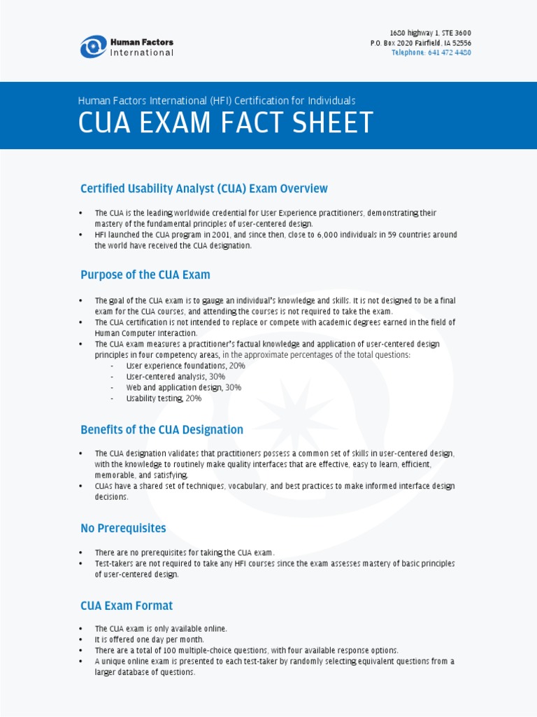 CUA Exam Fact Sheet | PDF | Usability | Test (Assessment)