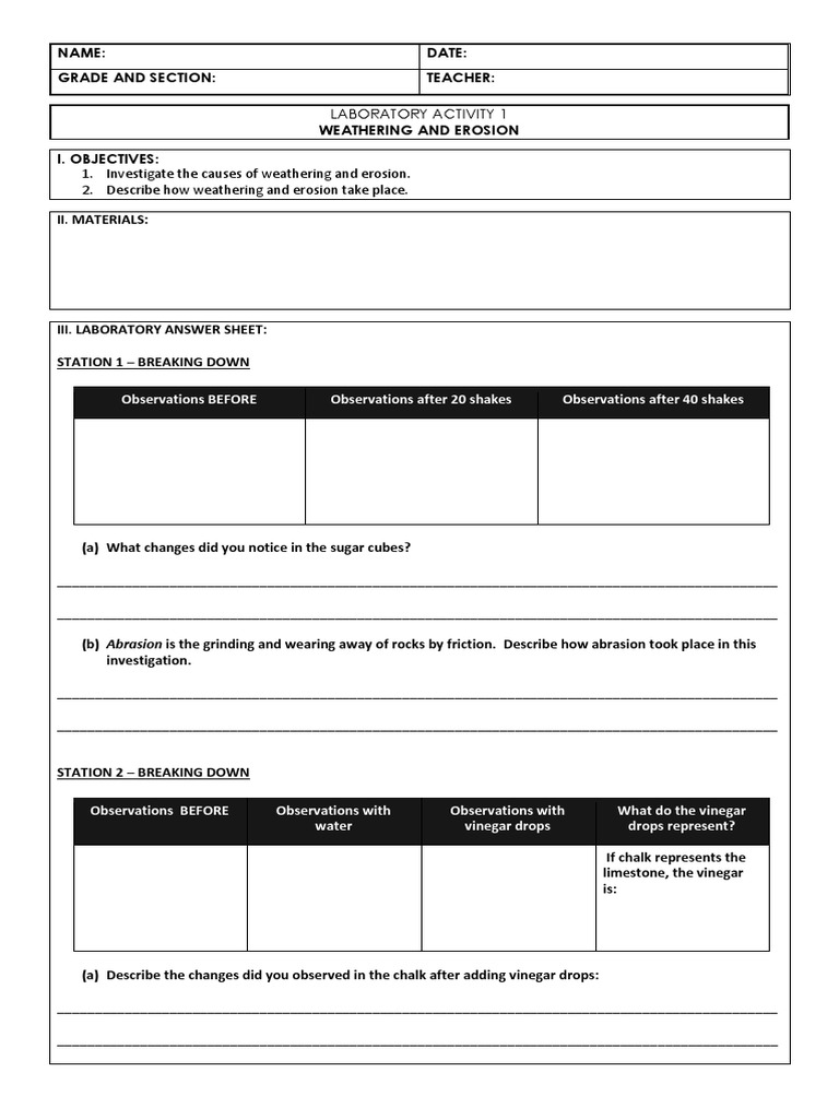 Weathering and Erosion: A Hands-On Laboratory Activity | PDF | Erosion ...