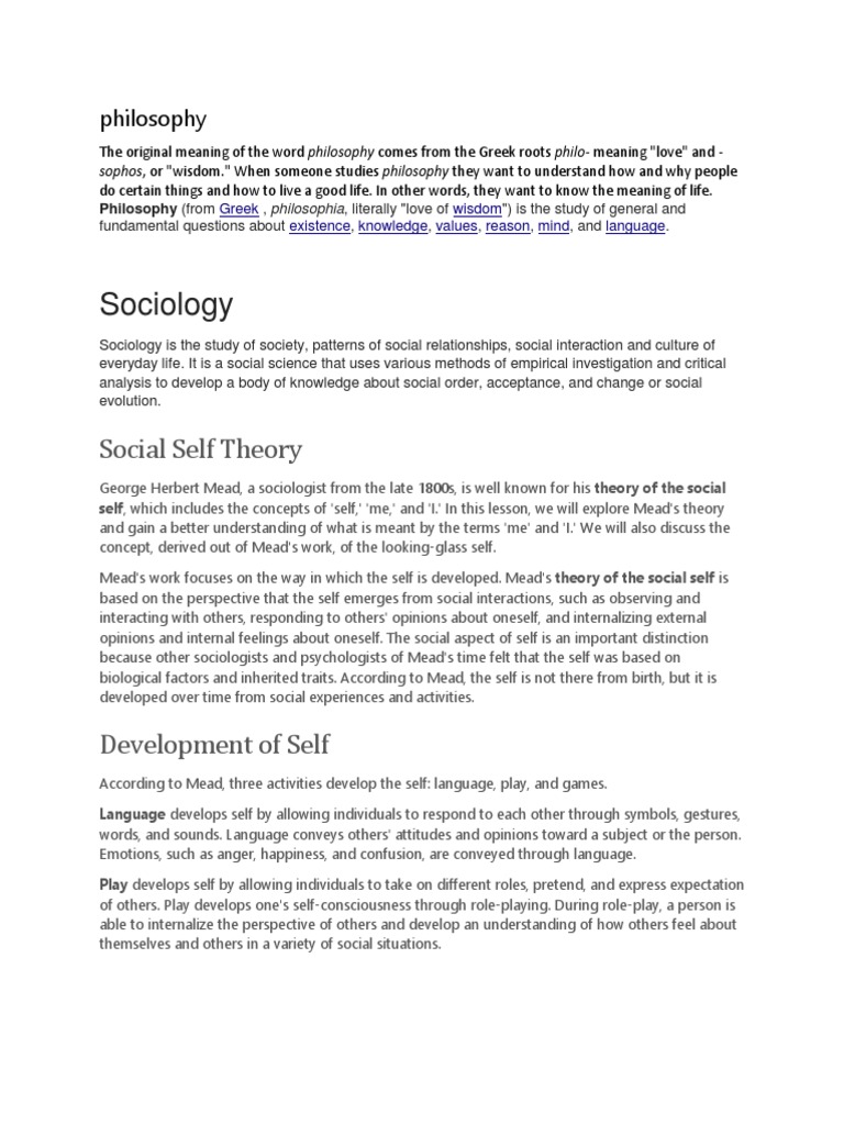 Sociology: Social Self Theory | Download Free PDF | Self | Thought
