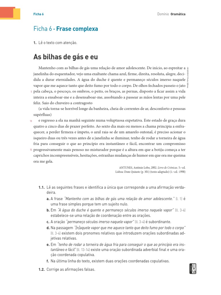 Oexp10 Ficha6 Frase Complexa | PDF | Sintaxe | Gramática