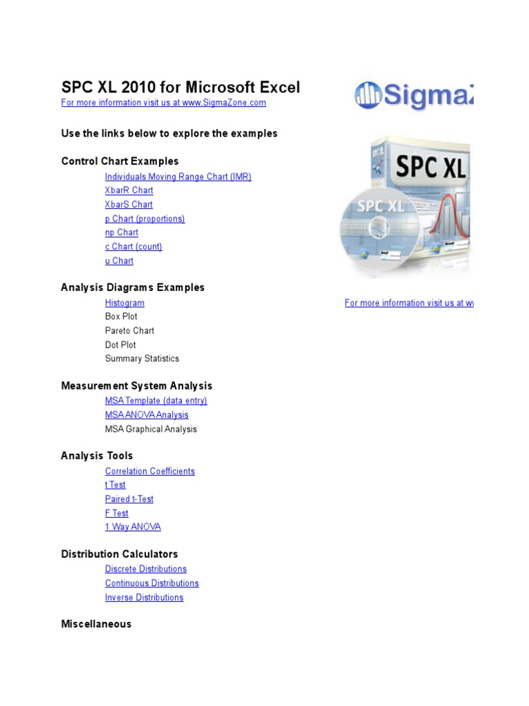 SPC XL 2010 For Microsoft Excel: Use The Links Below To Explore The ...