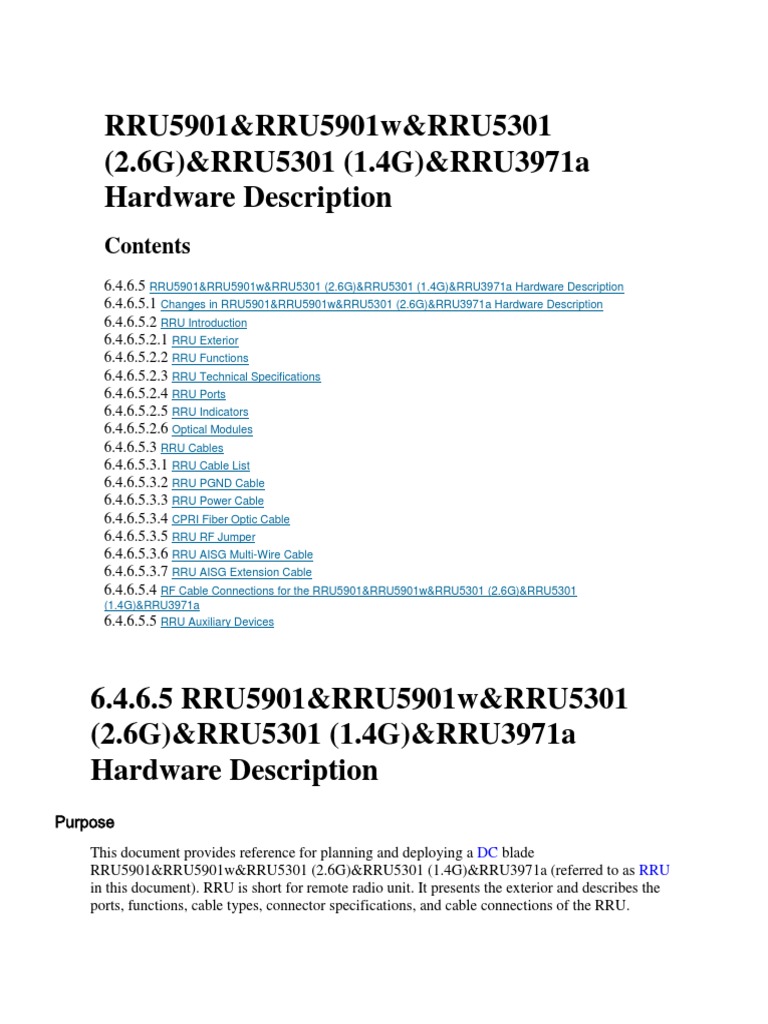 RRU 5301 Hardware Description | PDF | Optical Fiber | Electrical Connector