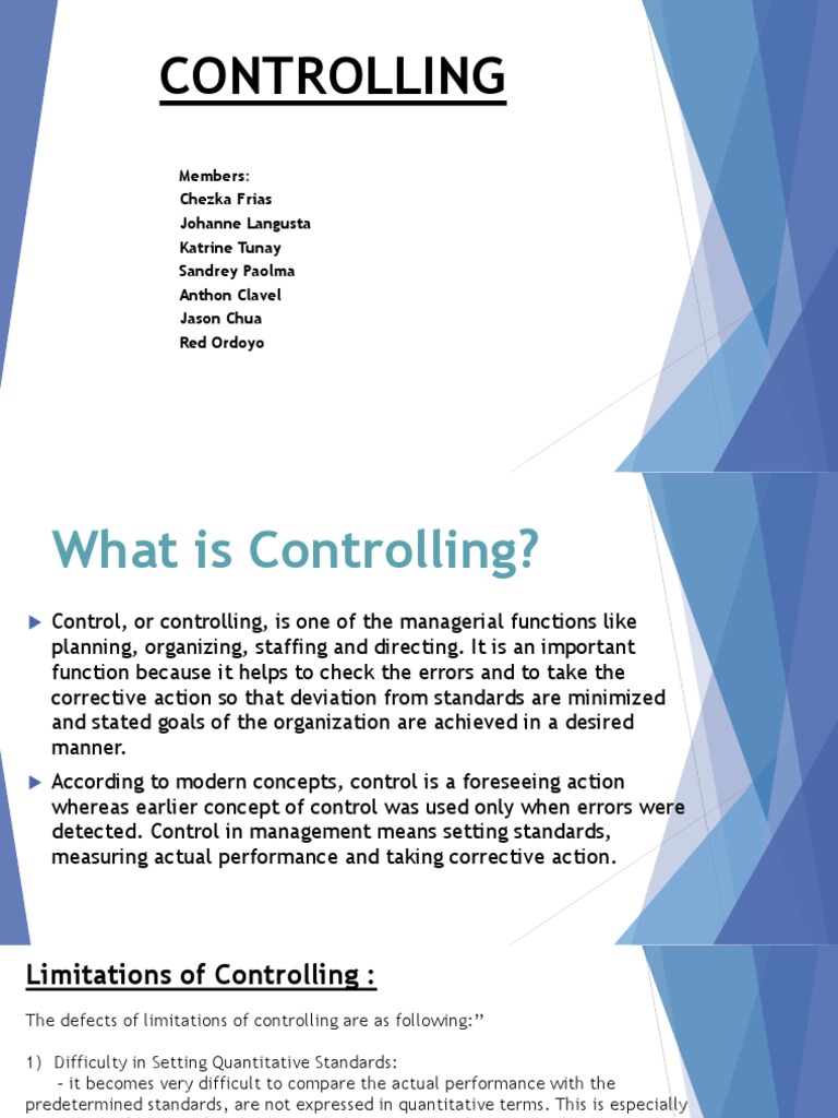 Controlling: Members: Chezka Frias Johanne Langusta Katrine Tunay ...