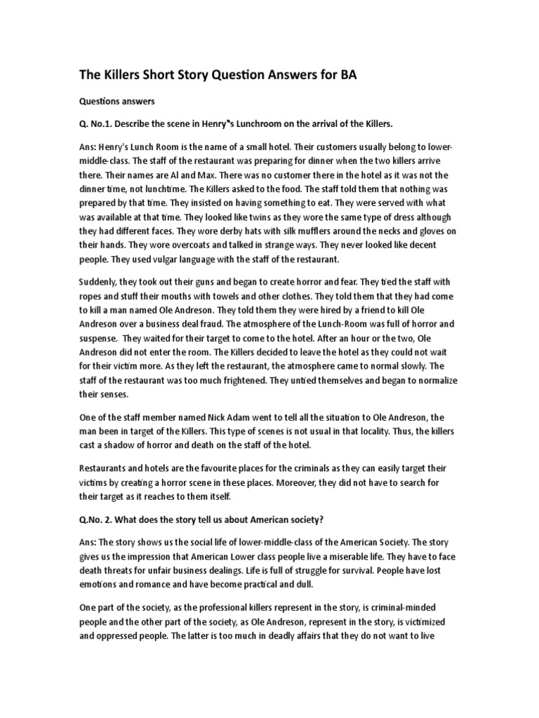 The Killers Short Story Question Answers For BA | PDF