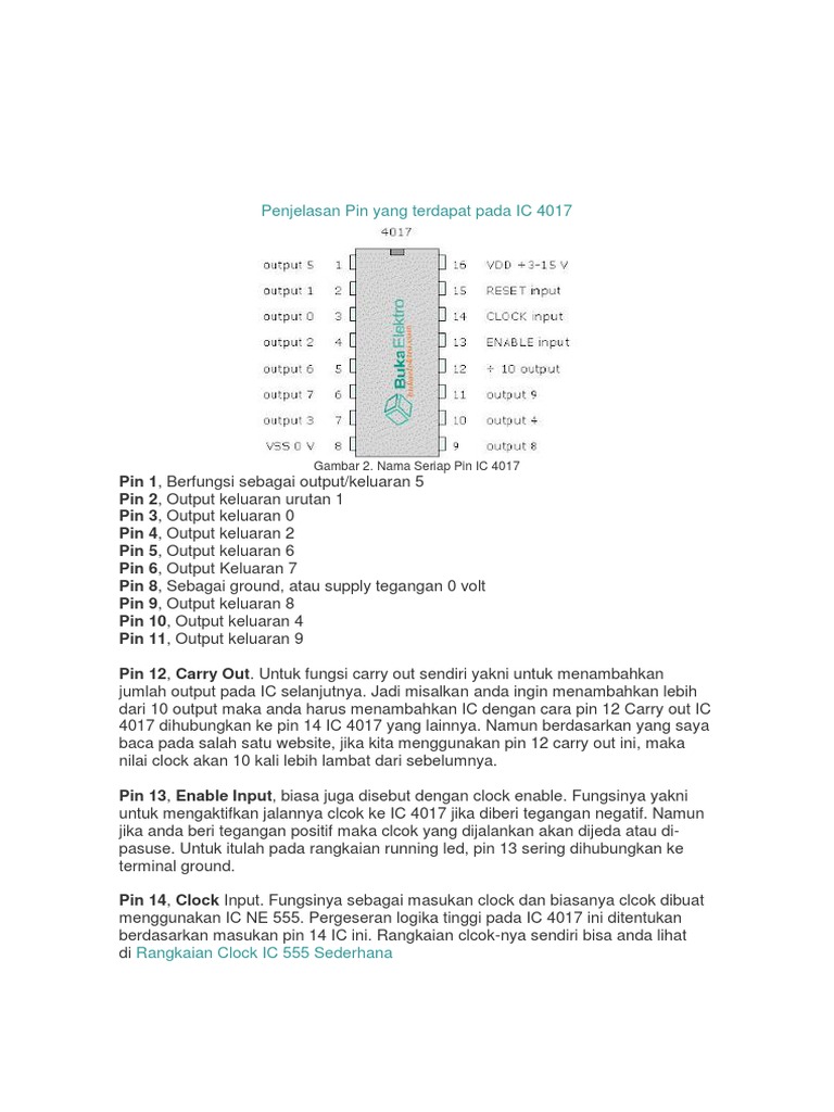 Penjelasan Pin Yang Terdapat Pada IC 4017 | PDF