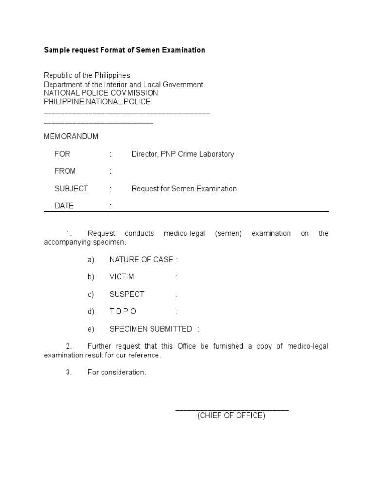 PNP Semen Examination Request | PDF