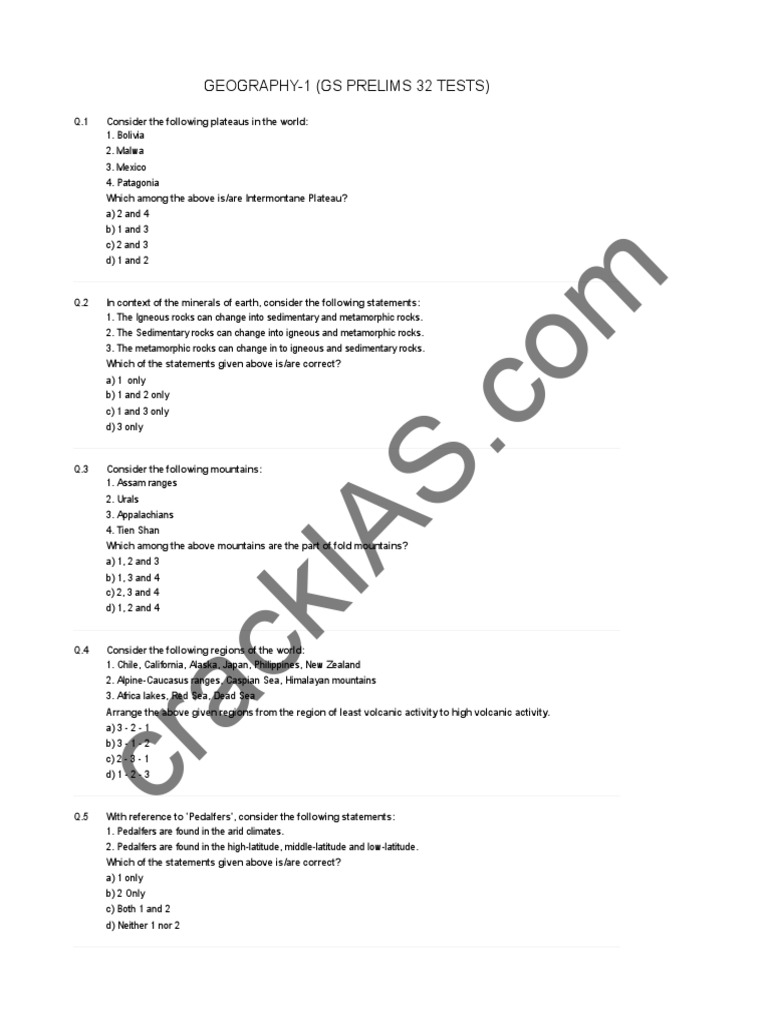 Geography Test Prep: Questions on Plateaus, Rock Cycles, Mountains ...
