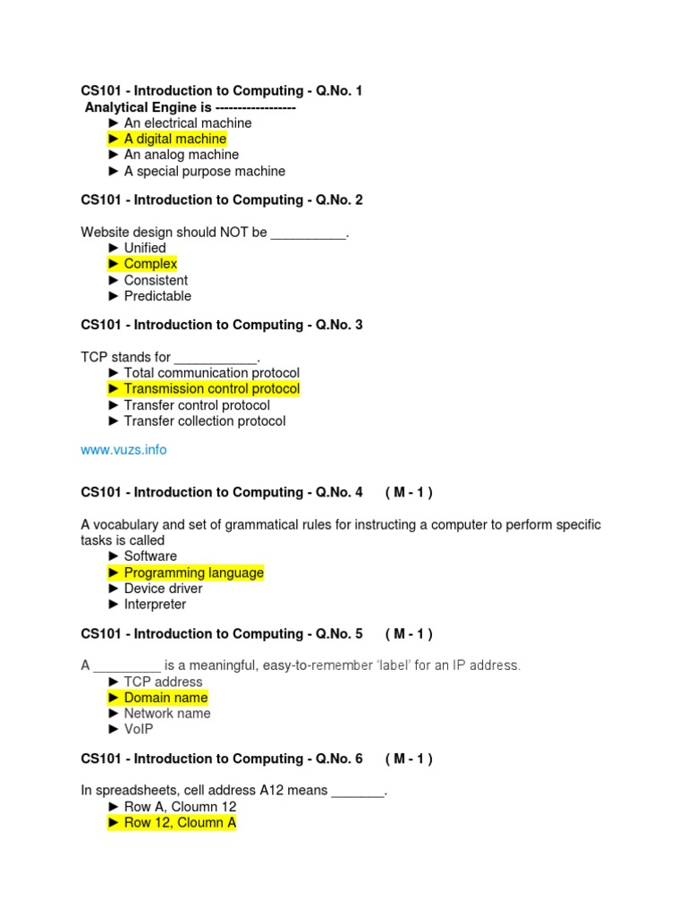 CS101 Final Term Objective | PDF | File Transfer Protocol | Internet Protocol Suite