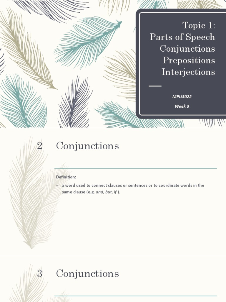 PPT - Week 3 - Parts of Speech - Conj-Prep-Intj | PDF | Preposition And Postposition | Part Of ...