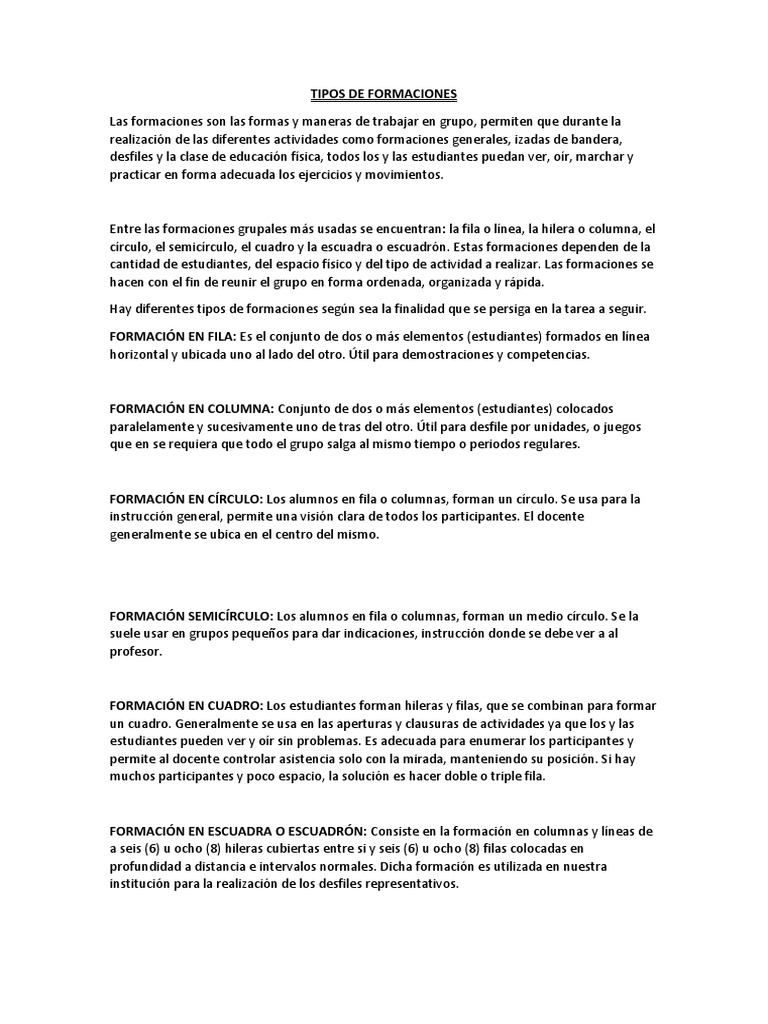 Tipos de Formaciones | Descargar gratis PDF | Educación avanzada ...