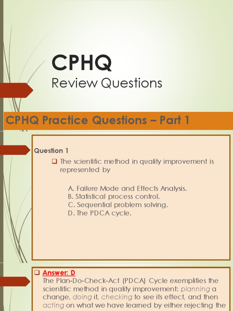 CPHQ Practice Questions Part 1 | PDF | Joint Commission | Scientific Method