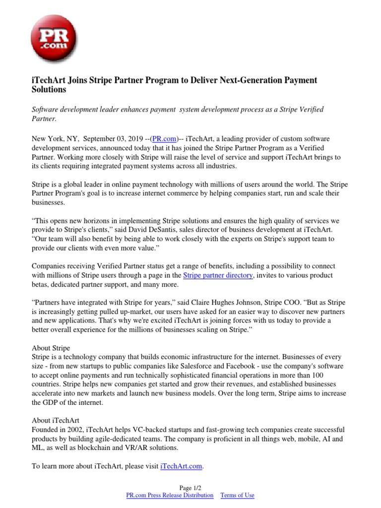 iTechArt Joins Stripe Partner Program | PDF | Software Development | Internet
