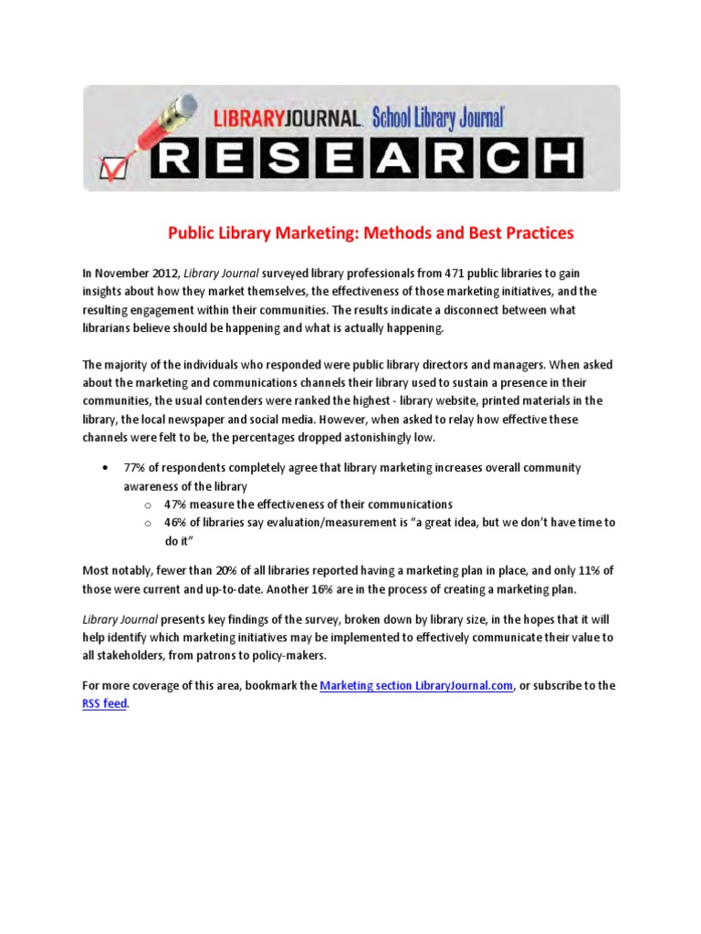 Public Library Marketing Methods and Best Practices | PDF | Libraries ...