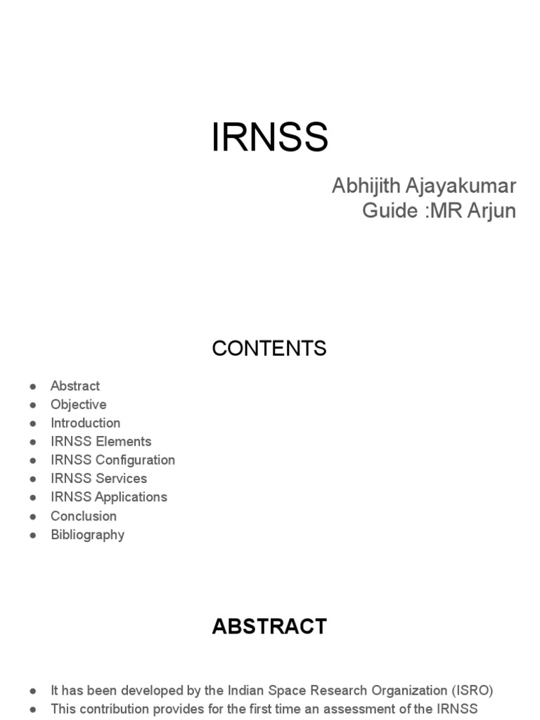 Irnss: Abhijith Ajayakumar Guide:MR Arjun | PDF