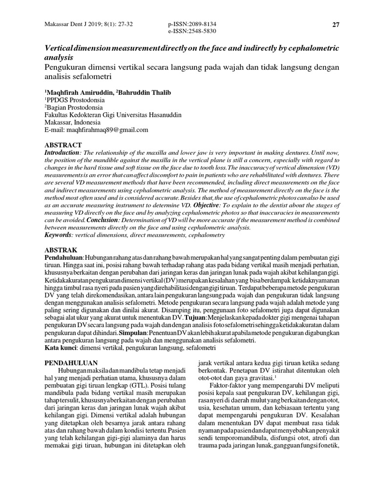 Pengukuran Dimensi Vertikal | PDF | Kedokteran Gigi | Mulut