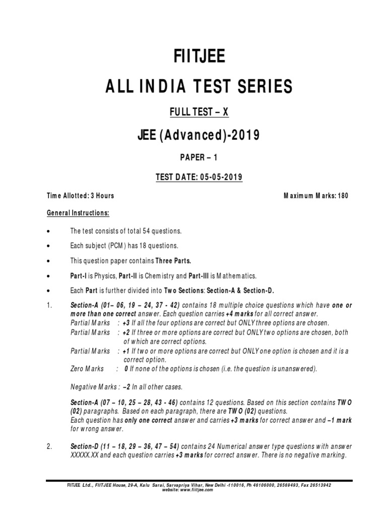 Fiitjee Aits Series | PDF | Coordination Complex | Lens (Optics)