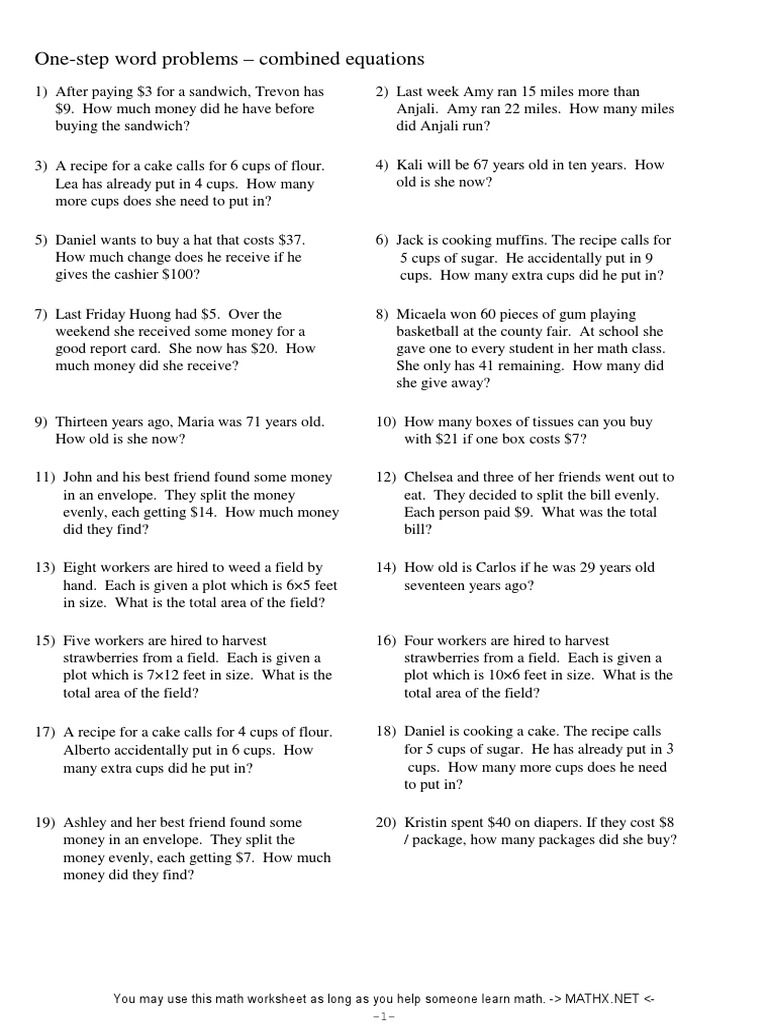 Whole Number - Worded Problems - 1 Step - Combined Full | PDF | Muffin ...