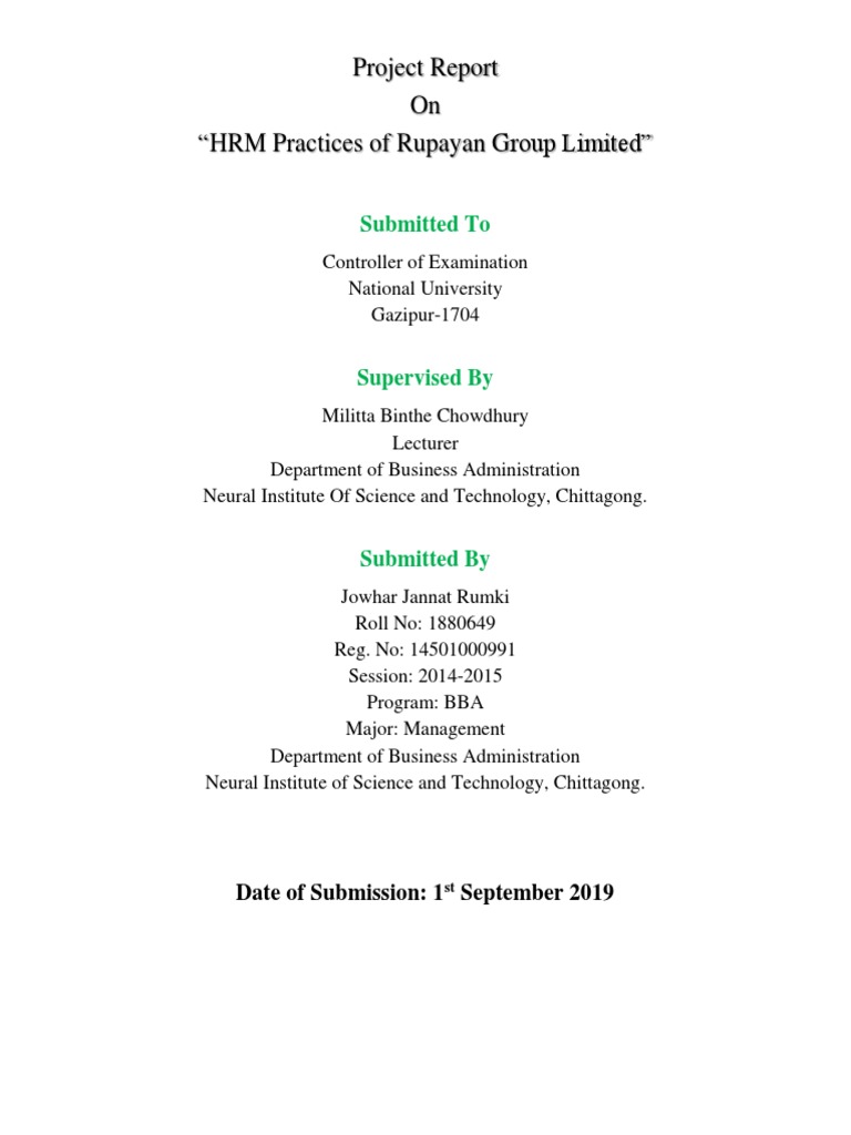 Project Report On "HRM Practices of Rupayan Group Limited": Submitted To | PDF | Human Resource ...