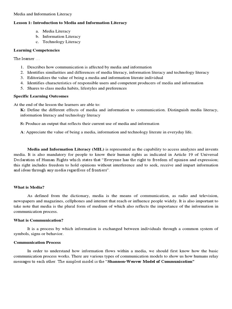 Lesson 1 - Introduction To MIL (Module) | PDF | Information Literacy ...