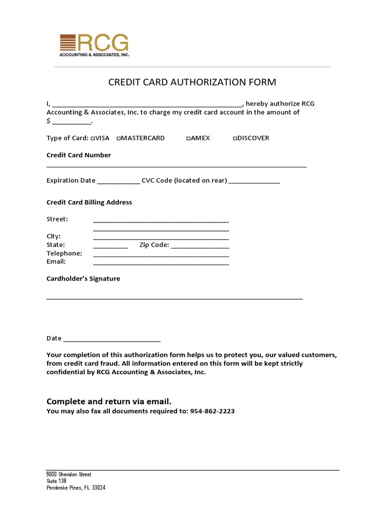 !!credit Card Authorization Form RCG | PDF