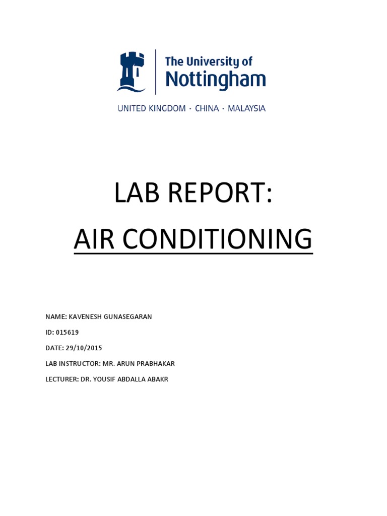 Lab Report Air Cond | PDF | Air Conditioning | Refrigeration