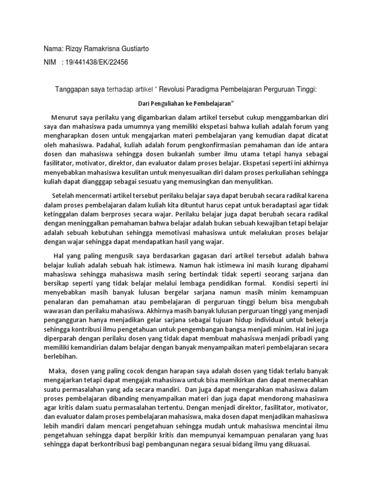 Perubahan Paradigma Pembelajaran Mahasiswa | PDF