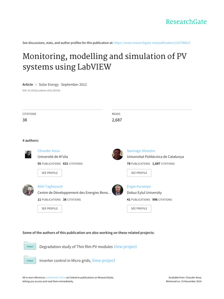 Monitoring, Modelling and Simulation of PV Systems Using LabVIEW | PDF | Photovoltaic System ...