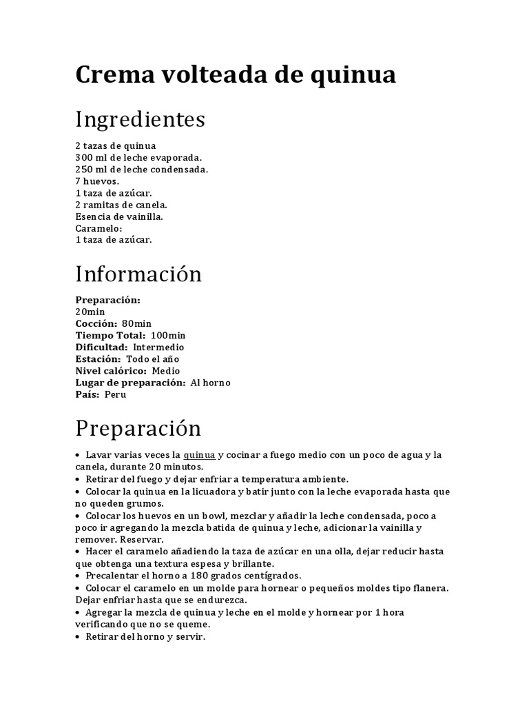 Crema Volteada de Quinua | PDF