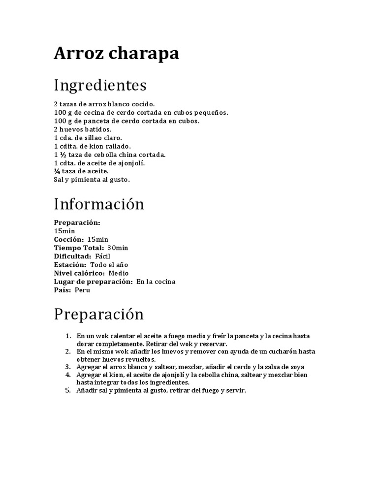 Arroz Charapa | PDF | Cocina, comidas y vino | Tecnología