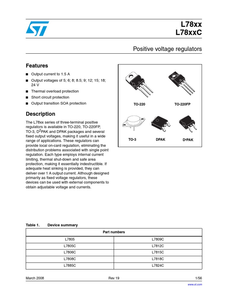 STMicroelectronics L7812CV Datasheet PDF | PDF | Manufactured Goods | Electricity