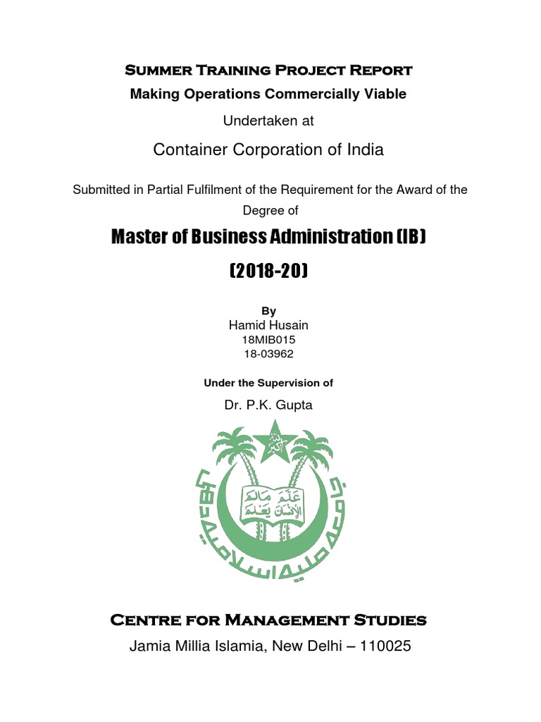 CONCOR Internship Report - Hamid Husain | PDF | Containerization | Internal Control