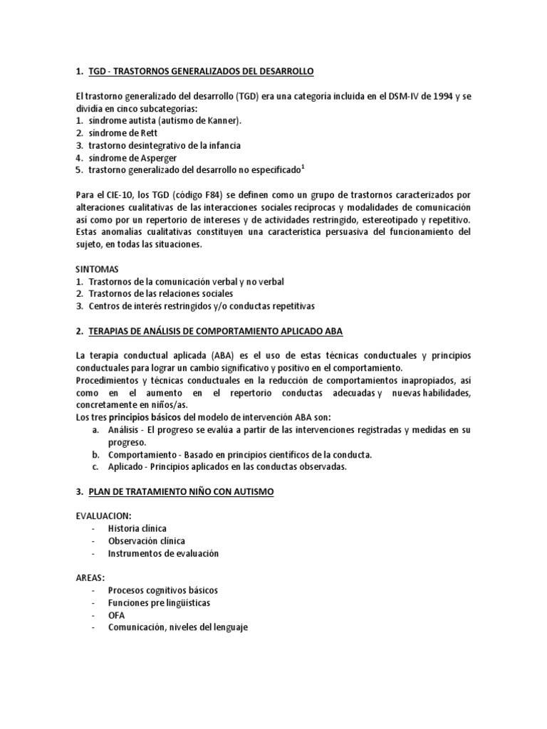 TGD - Trastornos Generalizados Del Desarrollo | PDF | Trastornos profundos del desarrollo ...