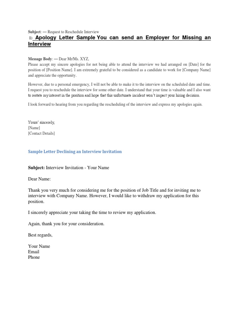 Apology Letter Sample You Can Send An Employer For Missing An Interview ...