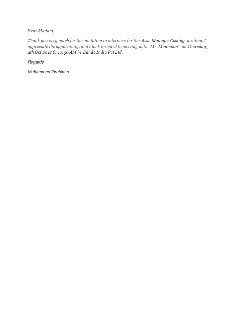 Interview Confirmation Letter | PDF