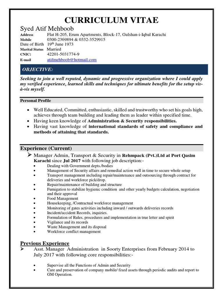 Curriculum Vitae: Syed Atif Mehboob | PDF | Computing | Computing And ...