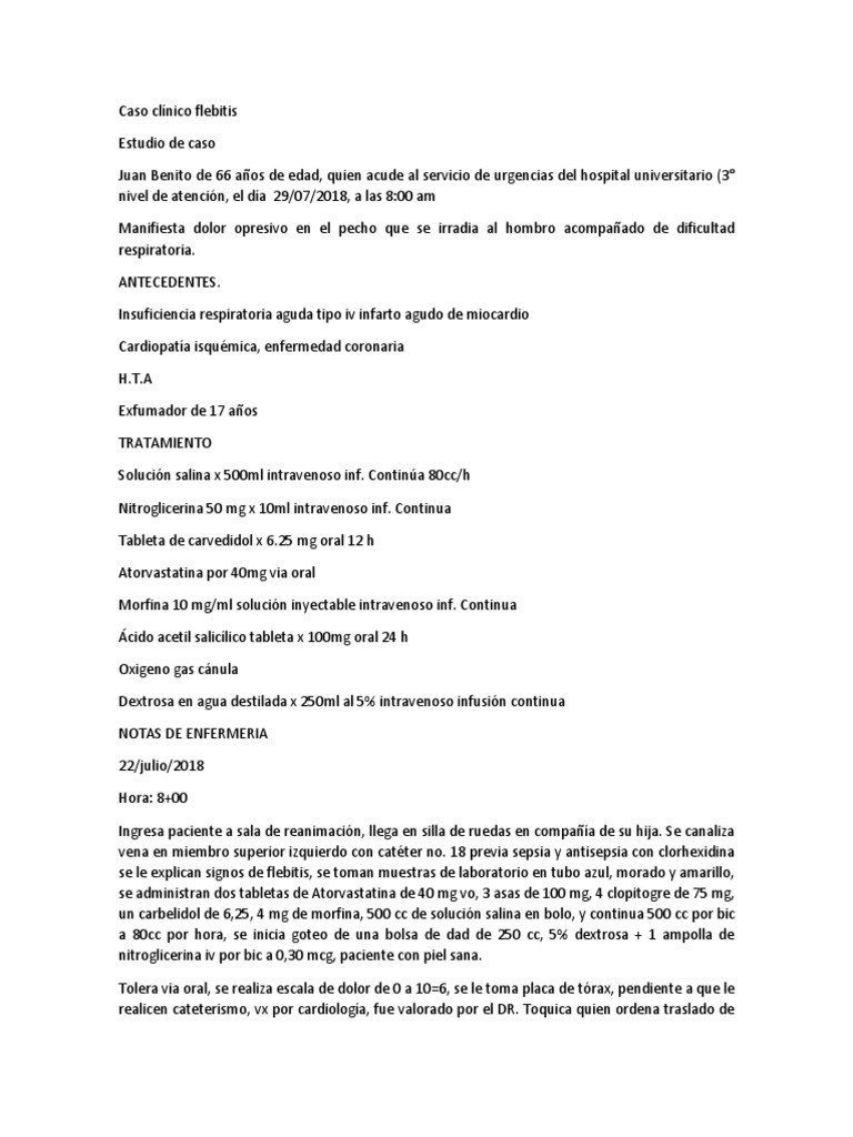 Caso clínico flebitis: Estudio de caso de paciente con flebitis ...
