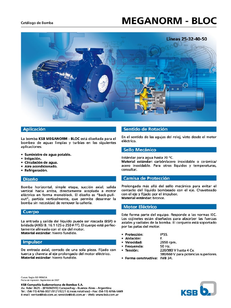 KSB - Bomba MEGABLOC - Manual Técnico PDF | PDF