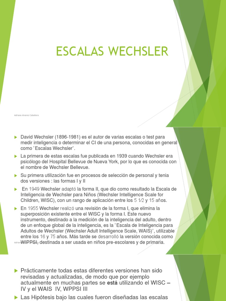 Escalas Wechsler | PDF | Escala de inteligencia para adultos de Wechsler | Inteligencia