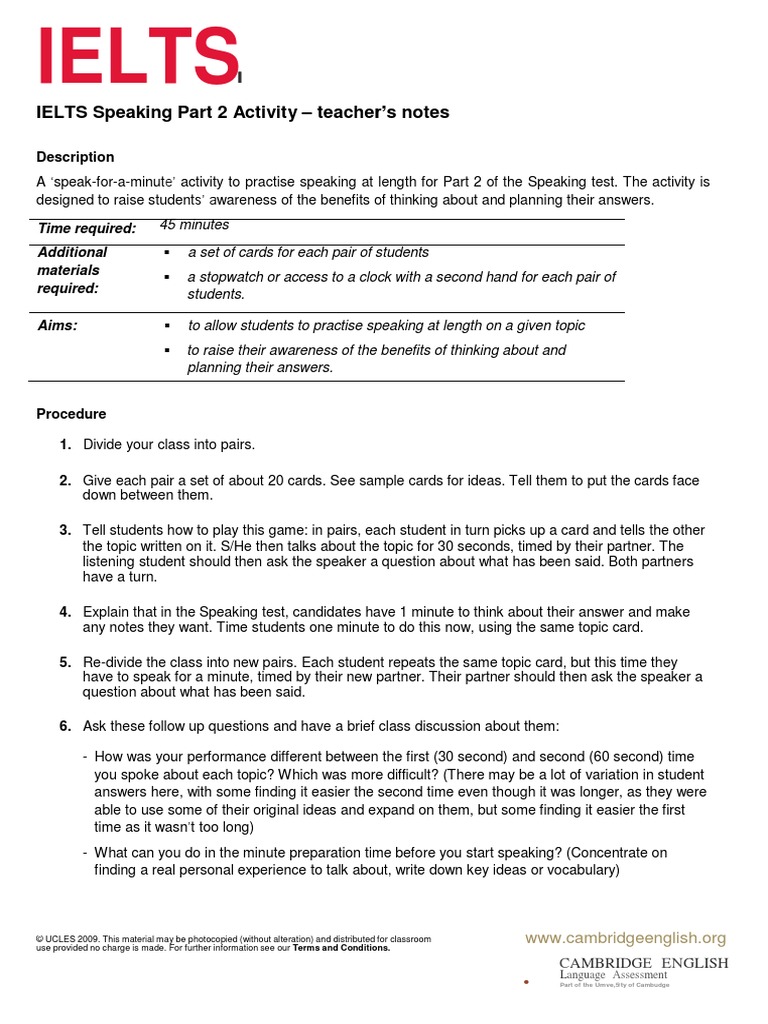 Ielts Speaking Part 2 | PDF | International English Language Testing ...