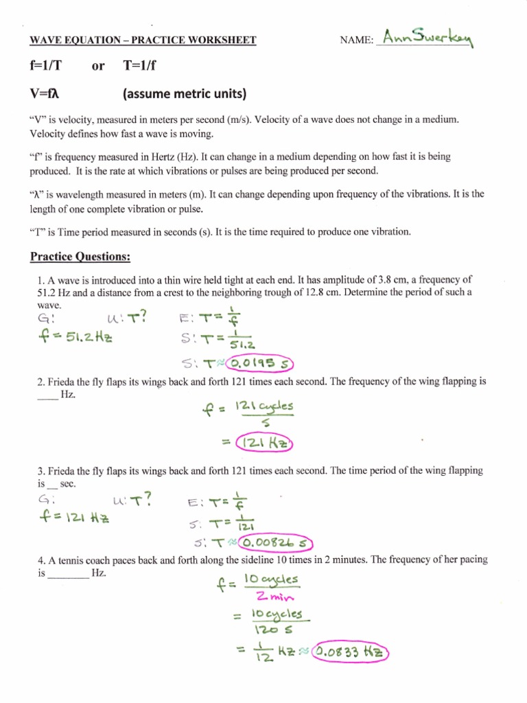 WAVE EQUATION Worksheet Solutions | PDF