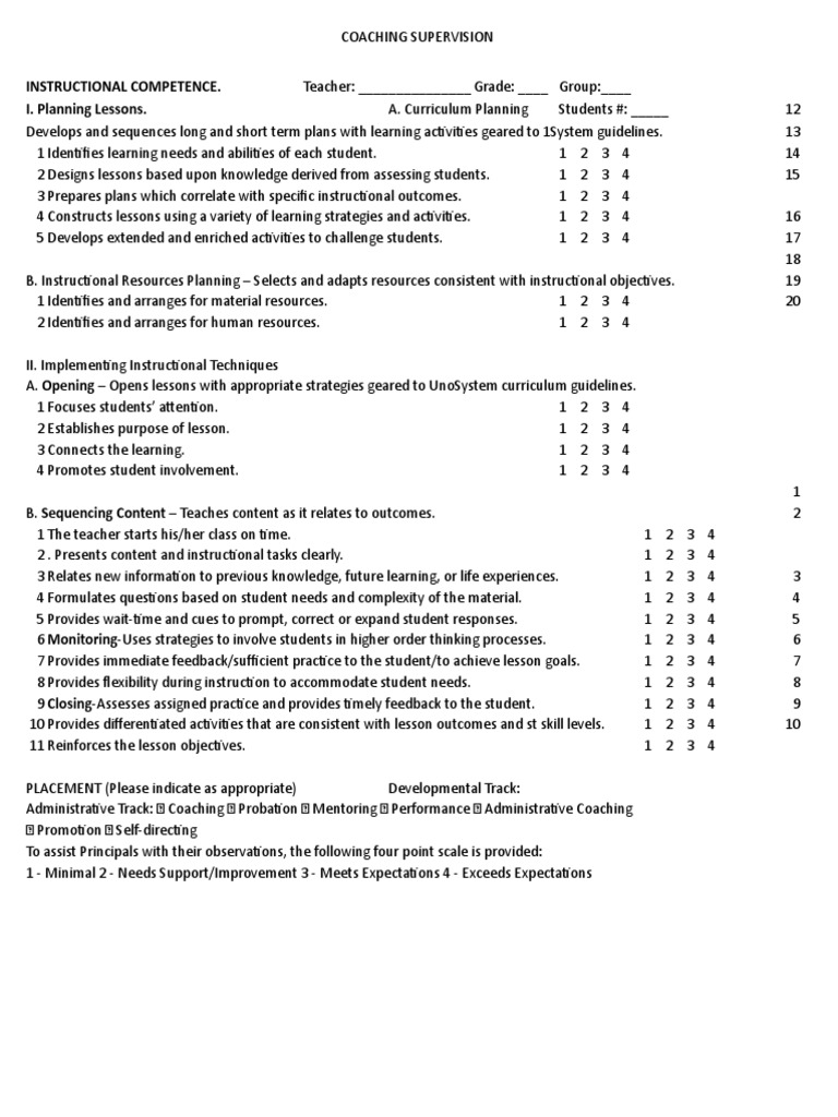 Coaching Form | PDF | Teachers | Curriculum