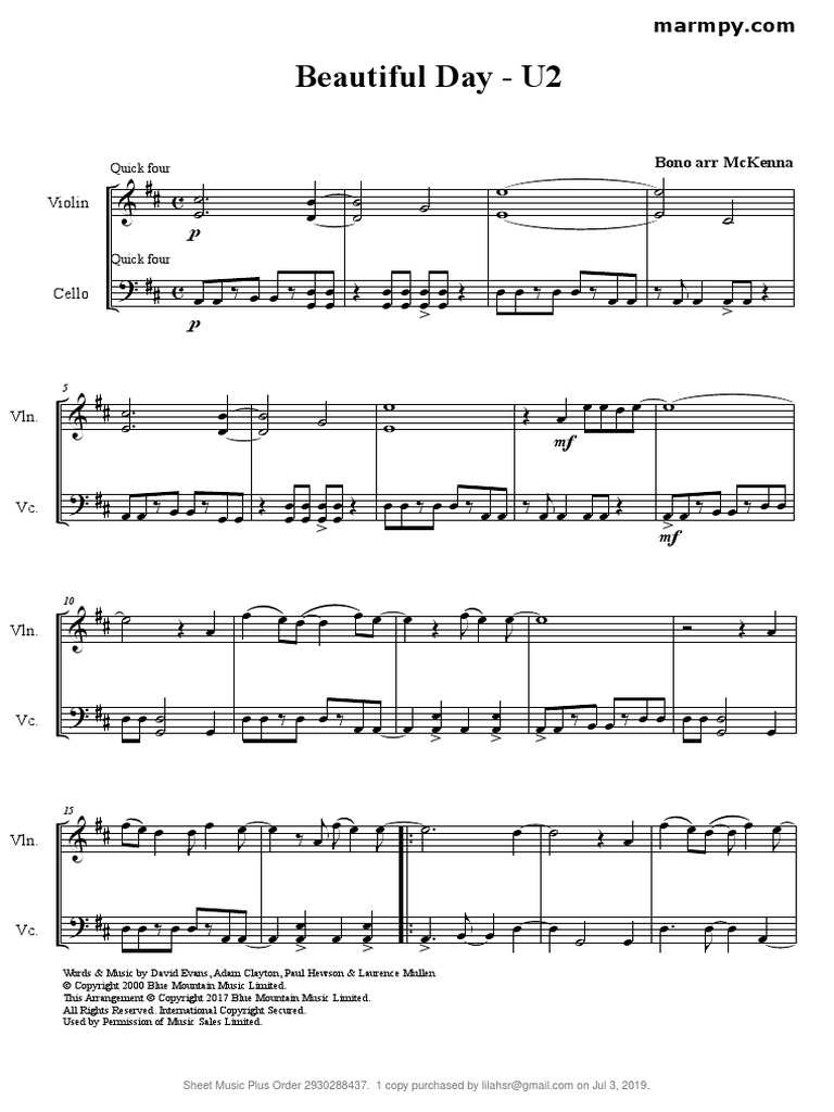 Beautiful Day - U2: Bono Arr Mckenna | PDF | Songs Written | Irish Music