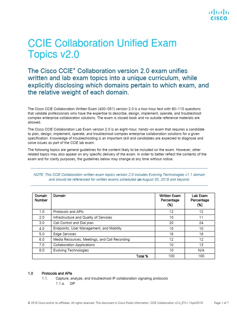 CCIE Collaboration Unified Exam Topics v2.0 | PDF | Internet Of Things ...